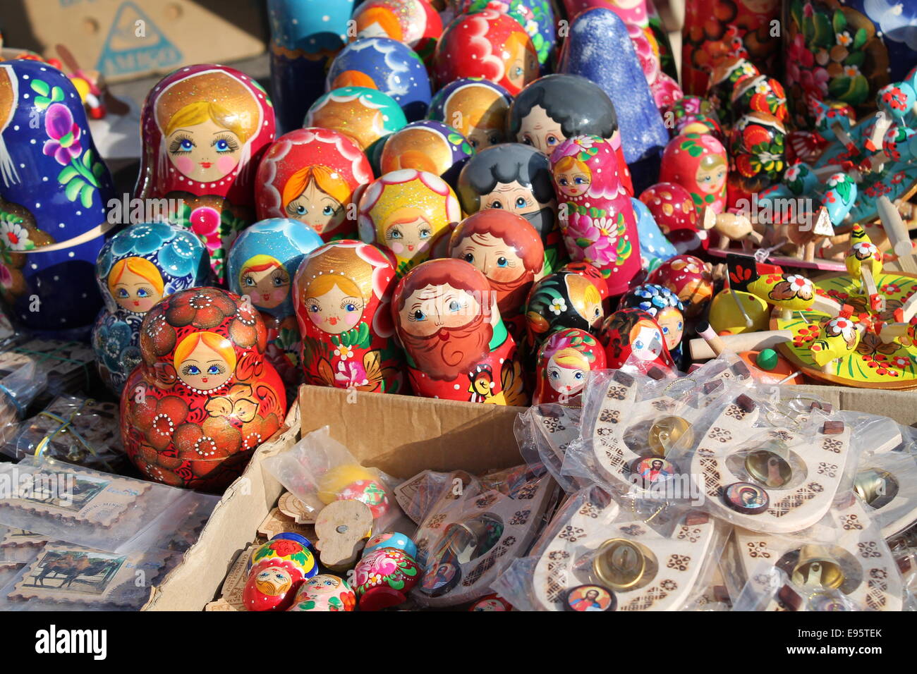 colorful Russian nested dolls stay on the table Stock Photo - Alamy