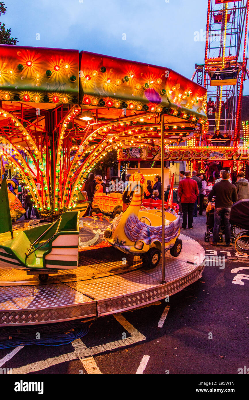 Traditional October Michaelmas fair on Broad street in the market town ...
