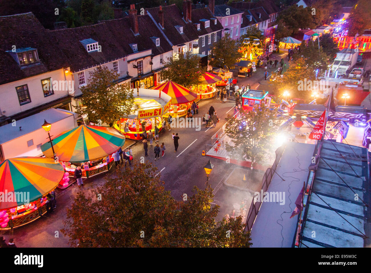 Traditional October Michaelmas fair on Broad street in the market town ...
