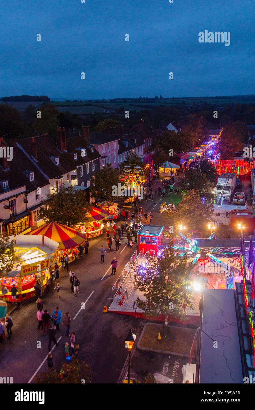 Traditional October Michaelmas fair on Broad street in the market town ...