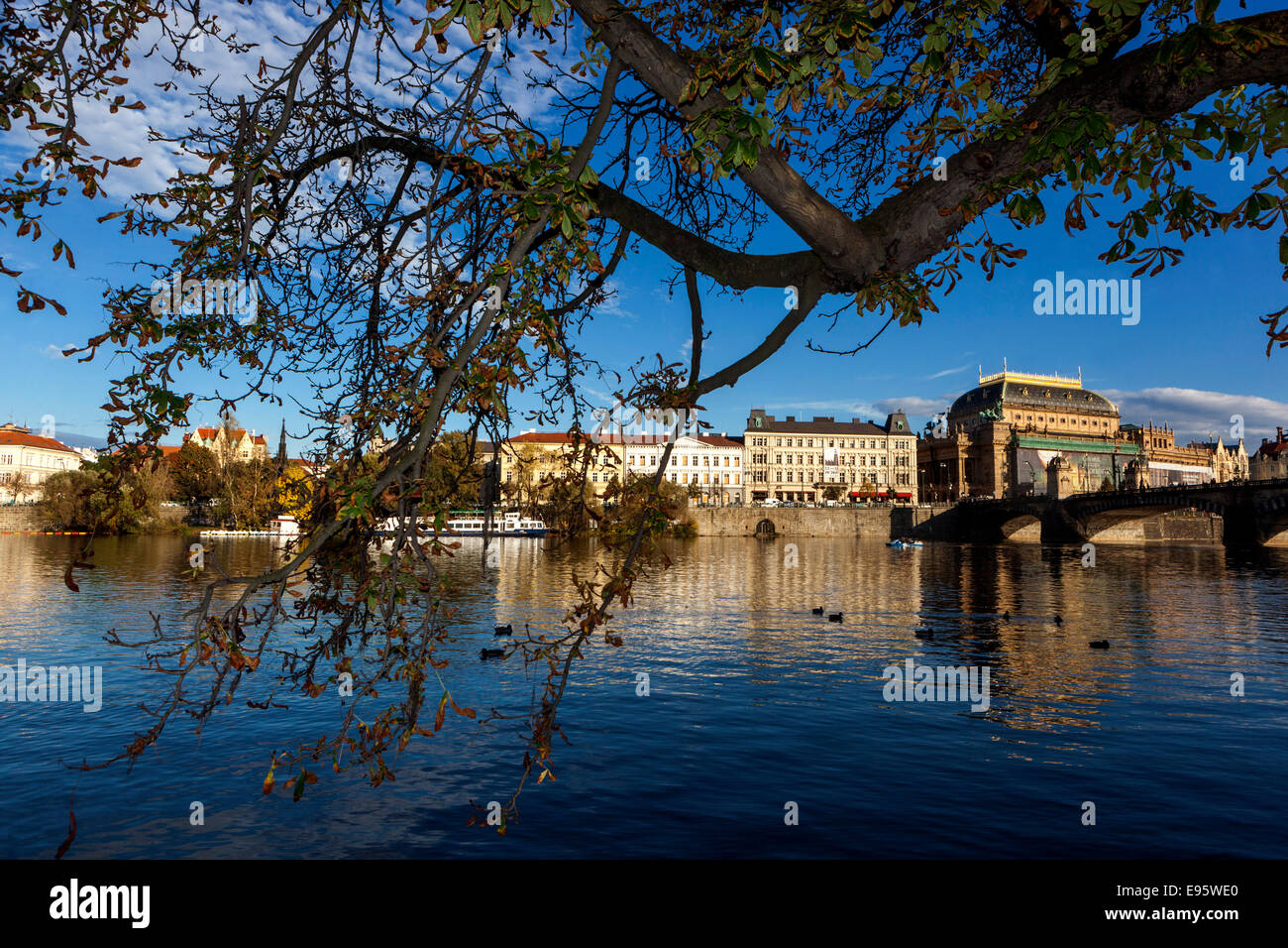 View of the Strelecky island, the Vltava river and National Theater ...