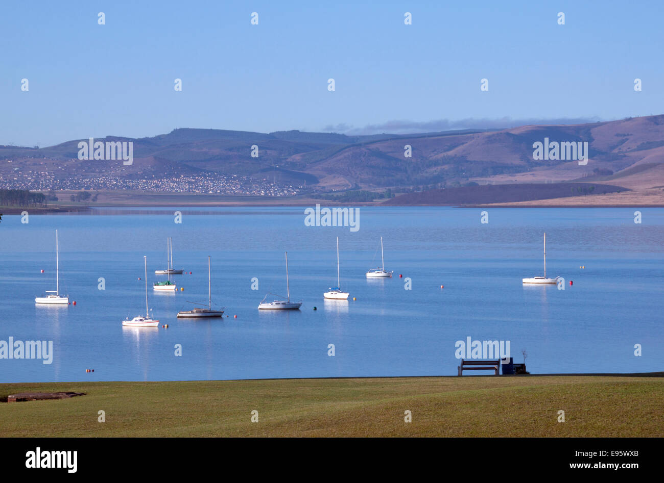 Yachts at mooring on the Midmar dam, Howick, South Africa Stock Photo ...