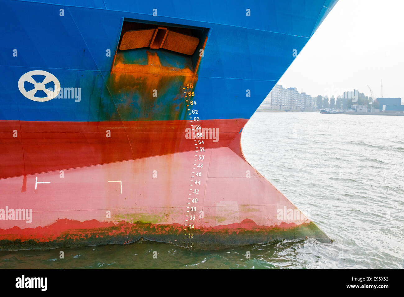 Large ship with draft scale and anchor on the bow Stock Photo - Alamy