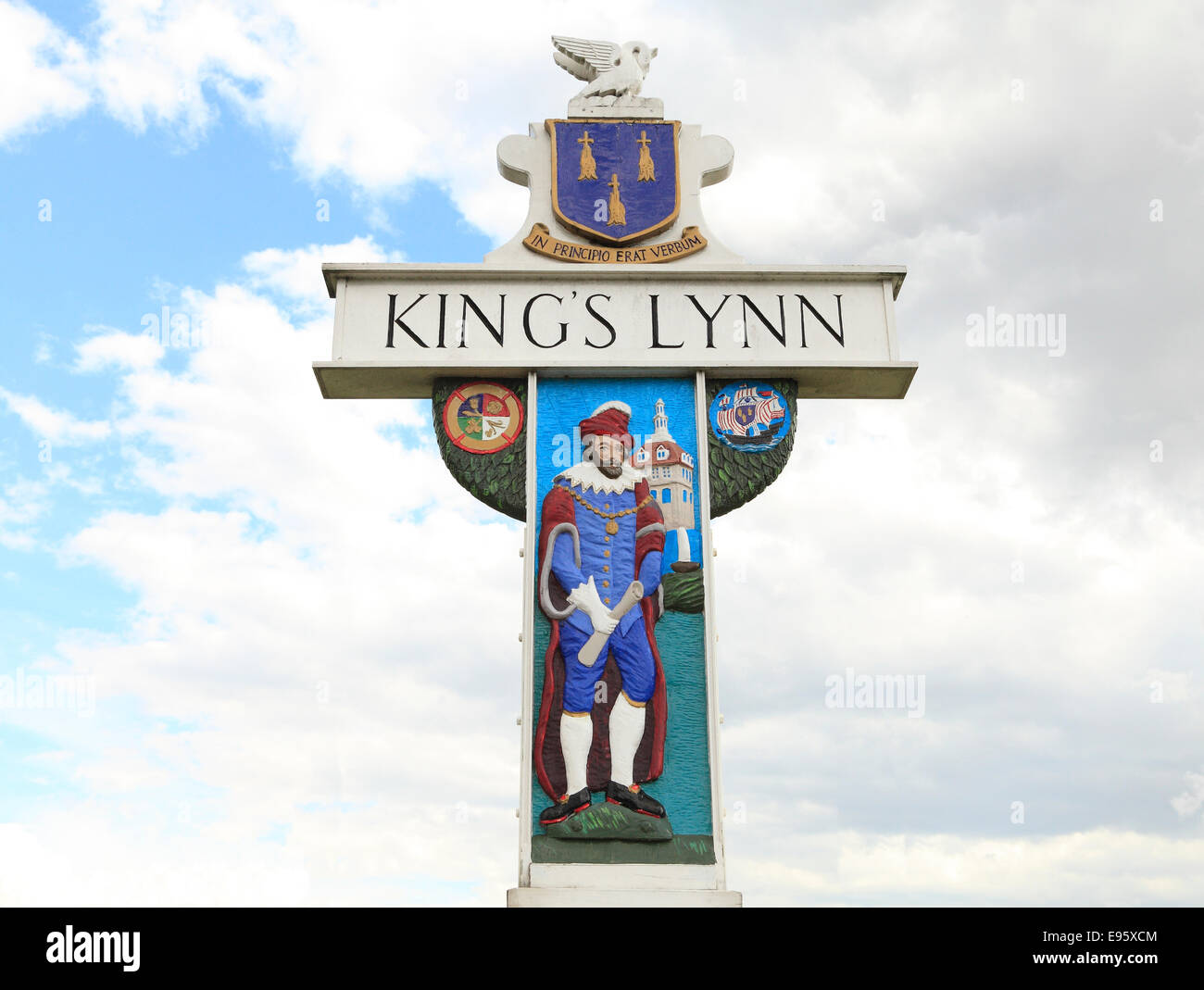 Kings Lynn Town Sign, Norfolk, England UK illustrated signs Stock Photo ...