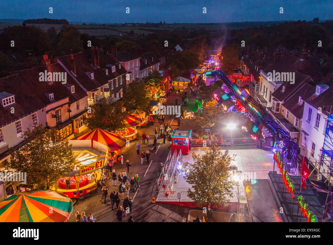 Traditional October Michaelmas fair on Broad street in the market town ...