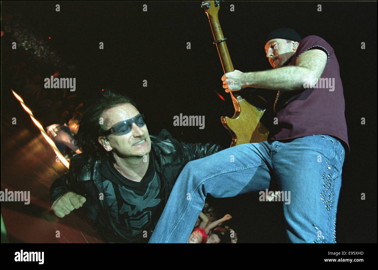 Irish rock band U2 in concert, GLASGOW SECC, Scotland, 28.08.01 Stock ...