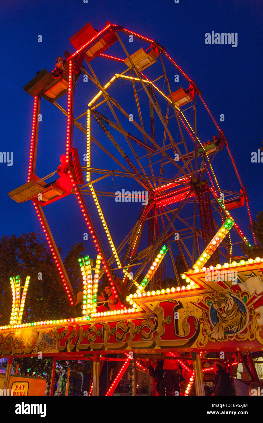 Traditional October Michaelmas fair on Broad street in the market town ...