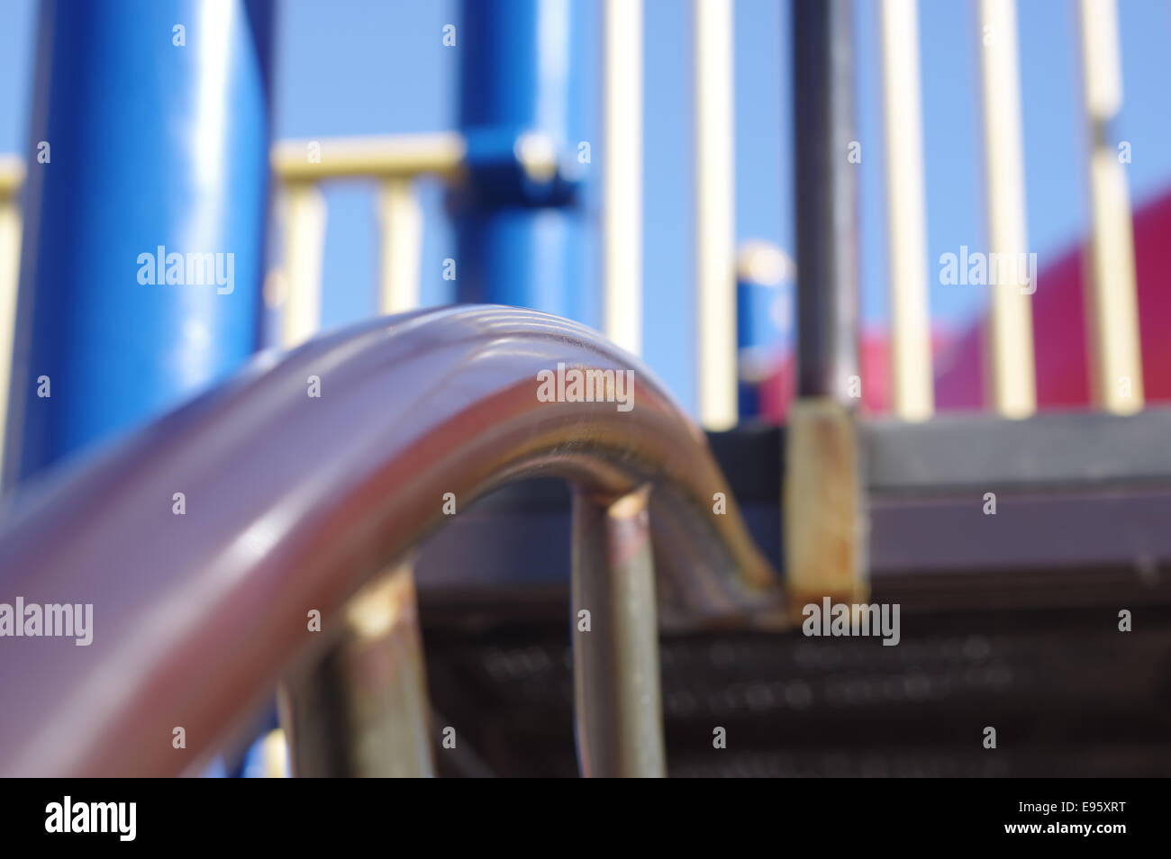 View of schoolyard playground - the rail of the climbing bars Stock ...