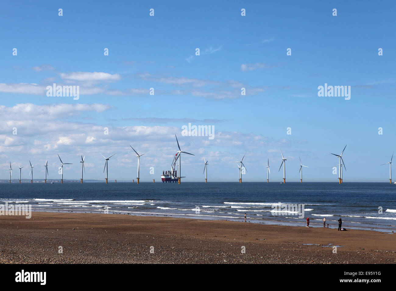 Teeside Offshore Wind Farm seen from Redcar, United Kingdom. The ...