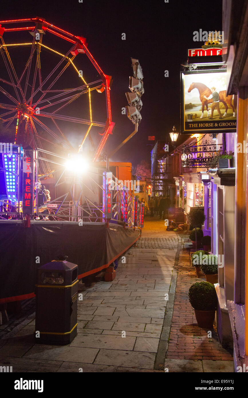 Traditional October Michaelmas fair on Broad street in the market town ...