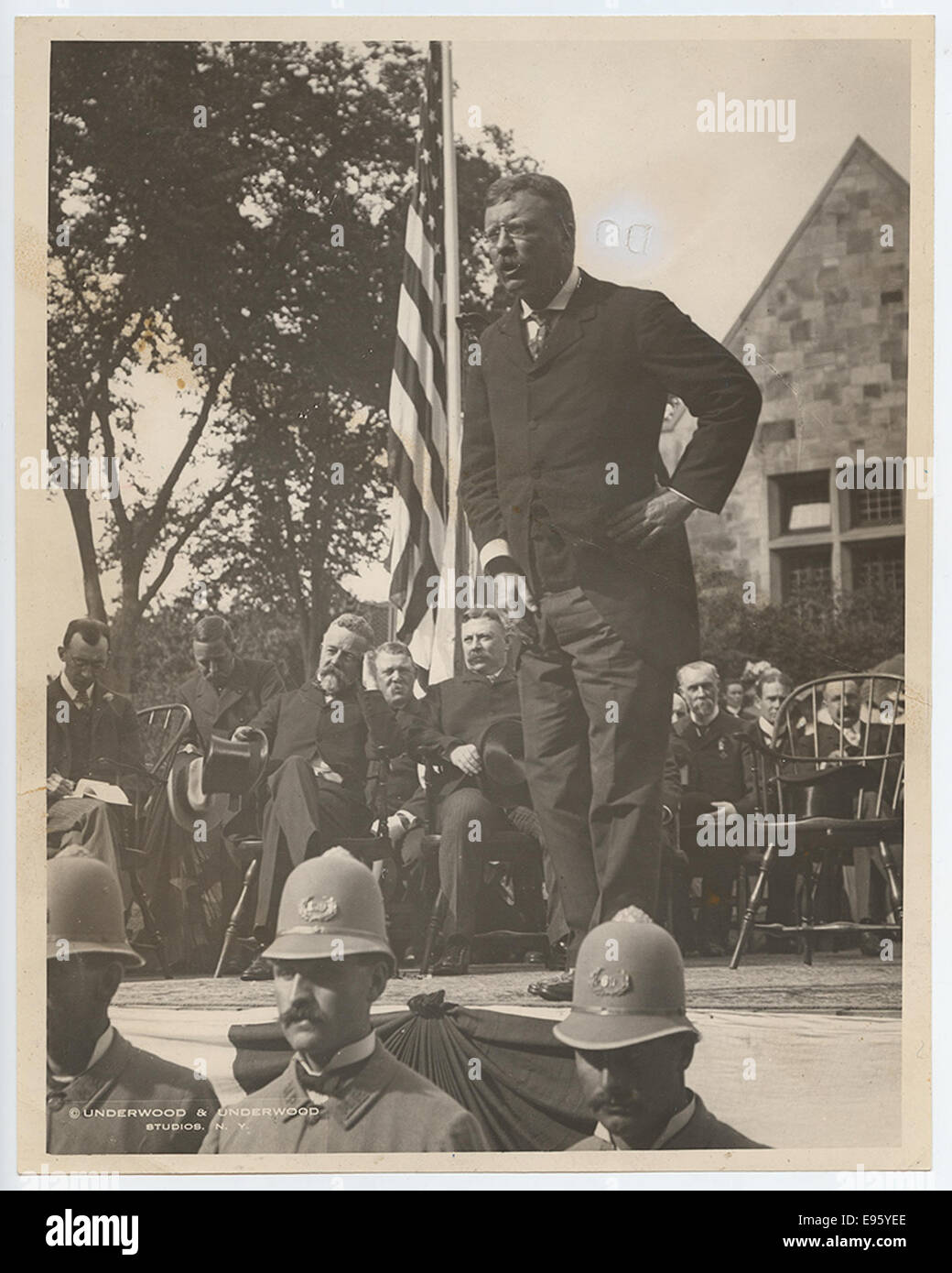 This image features President Theodore Roosevelt delivering a speech in ...