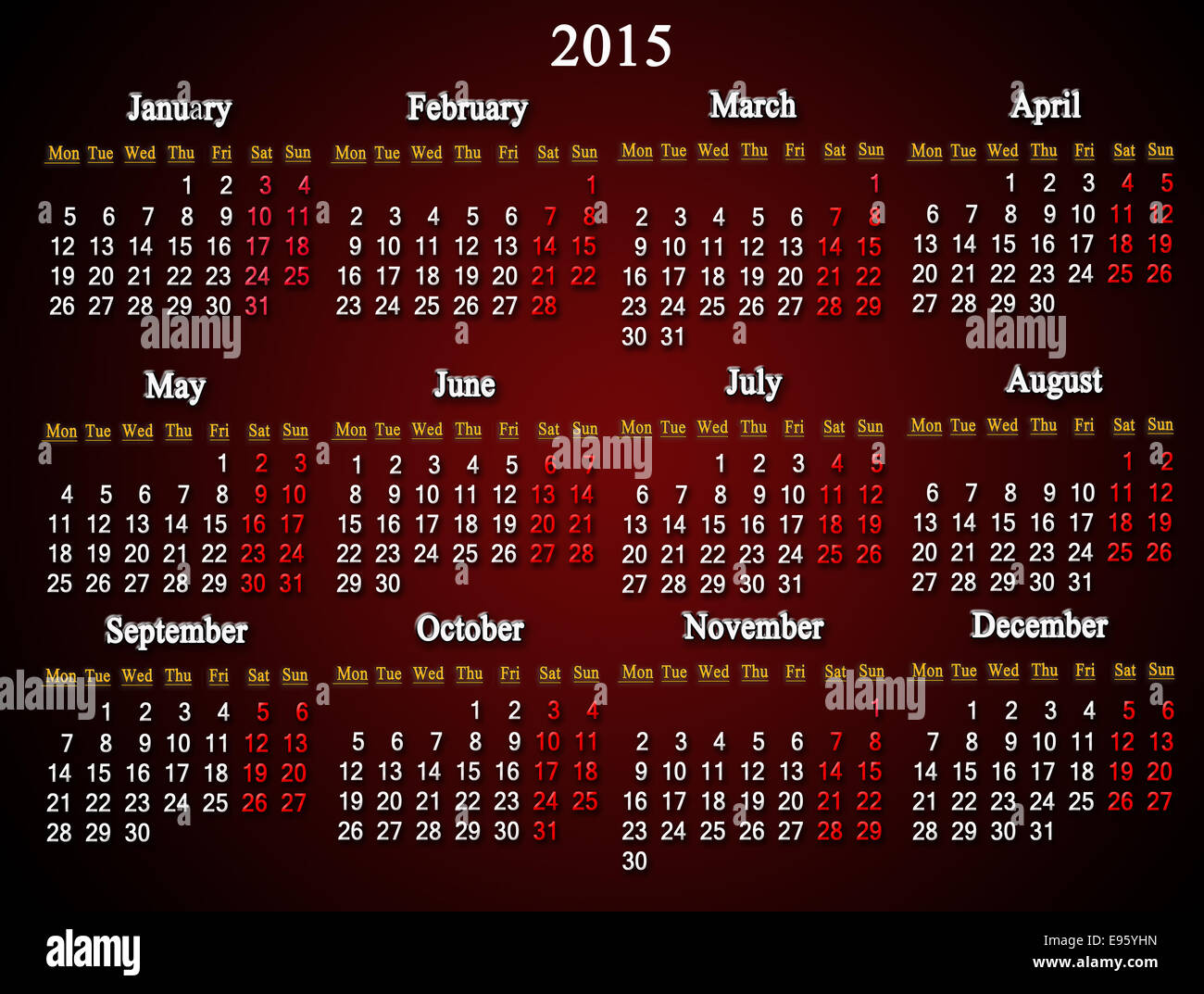 beautiful claret calendar on next 2015 year Stock Photo - Alamy