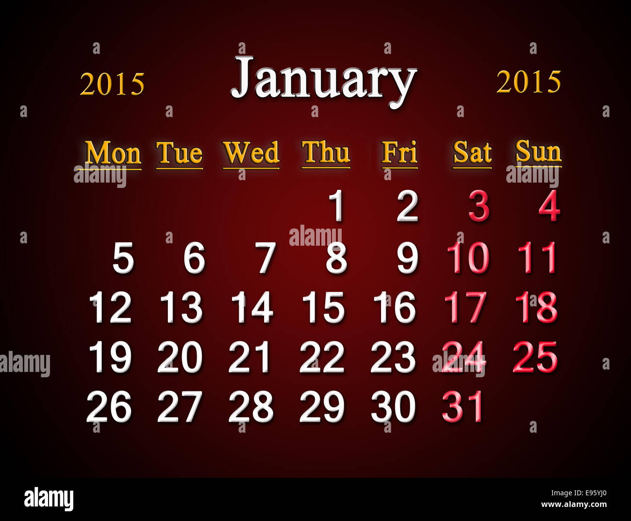 beautiful claret calendar on January of 2015 year Stock Photo - Alamy