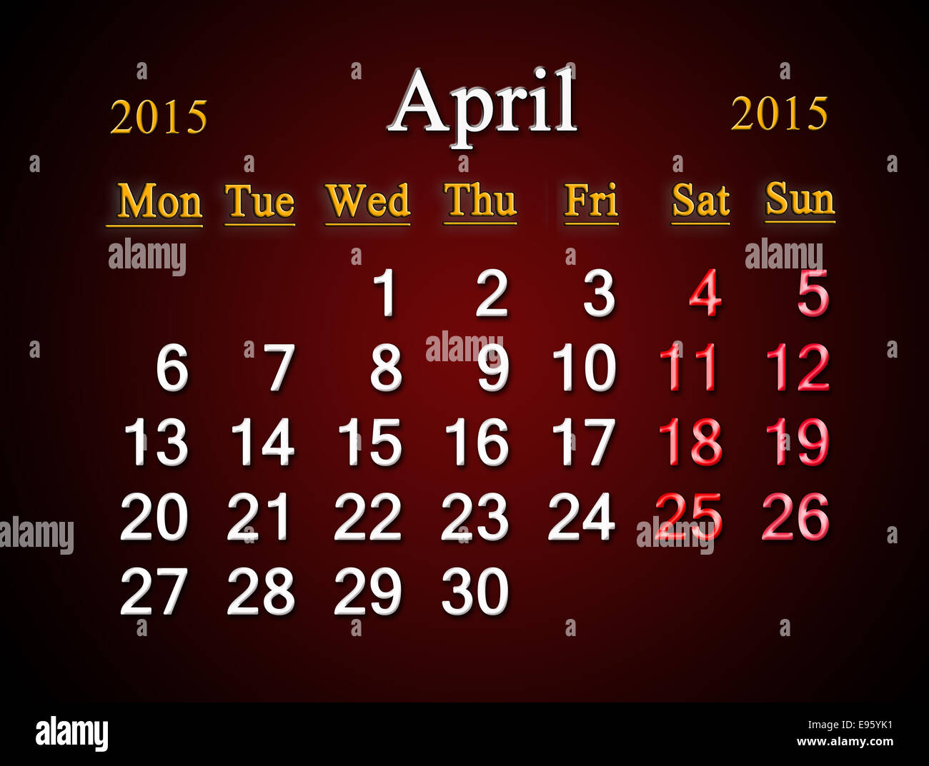 beautiful claret calendar on April of 2015 year Stock Photo - Alamy