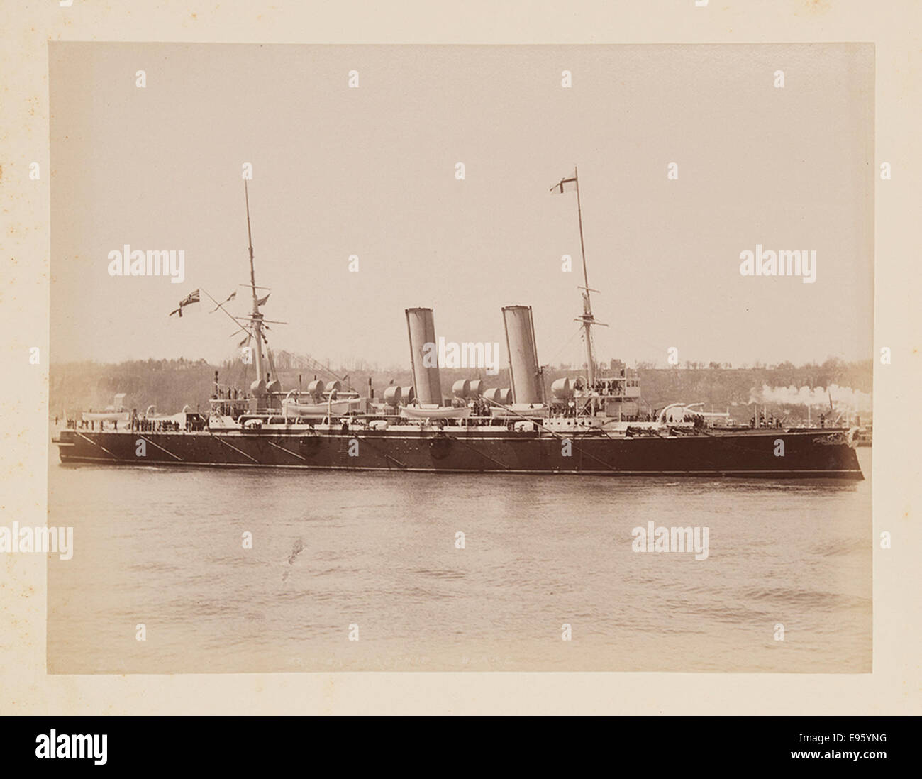 This image shows the British flagship *Blake*, a Royal Navy ship ...