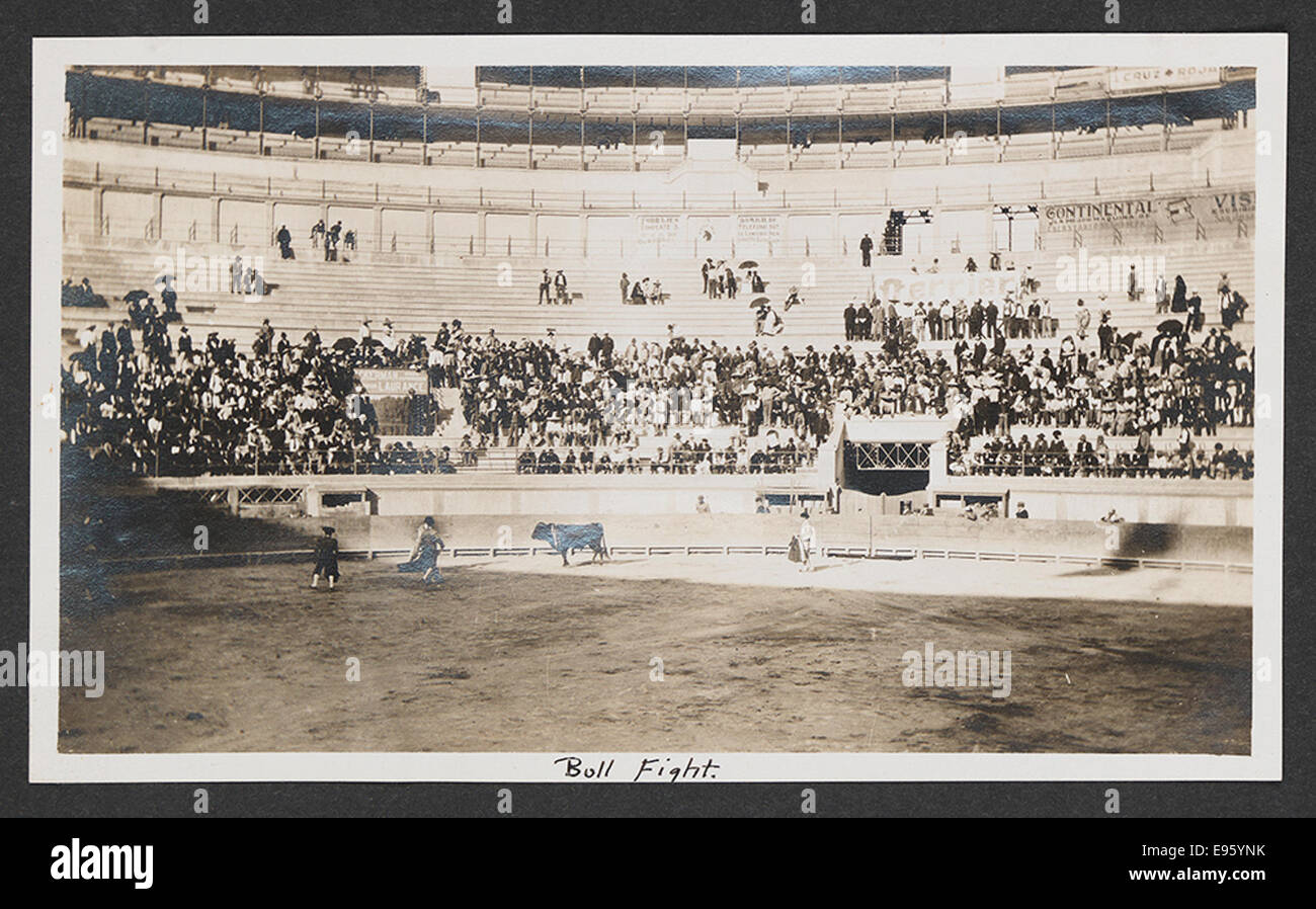 This image captures a traditional bullfight in Mexico, showcasing ...