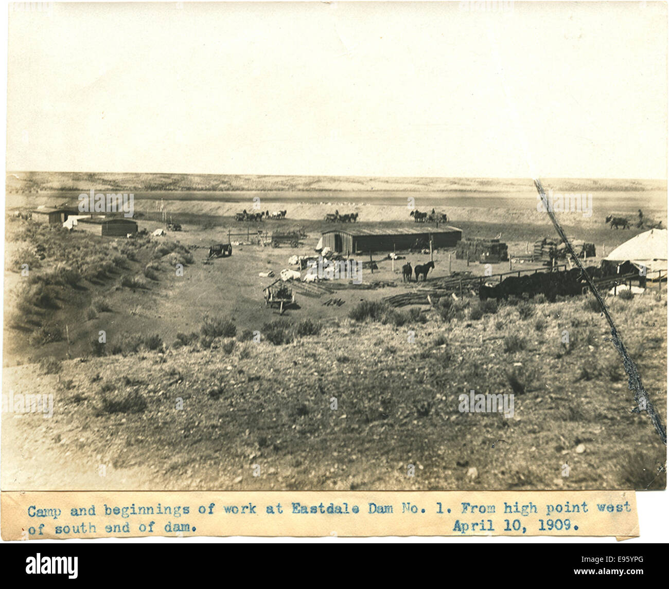 Camp and beginnings of work at Eastdale Dam No. 1 Stock Photo - Alamy