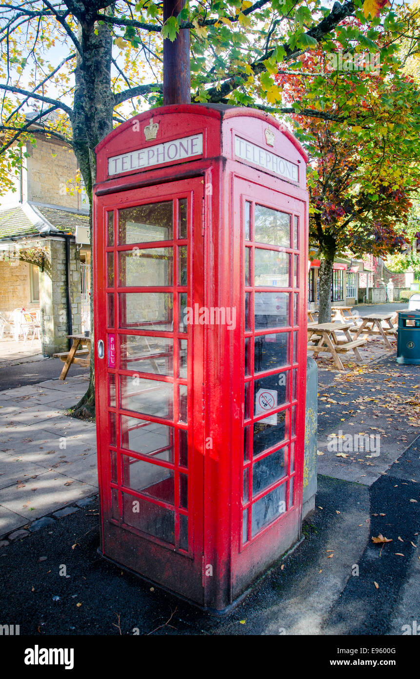 Traditional red telephone box in Bourton-on-the-Water, a Cotswold ...