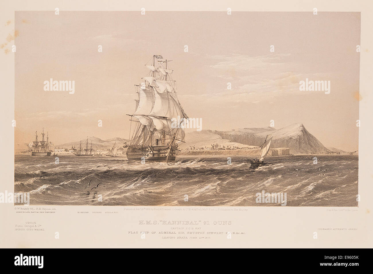 This historical image of H.M.S. 'Hannibal,' a British warship with 91 ...