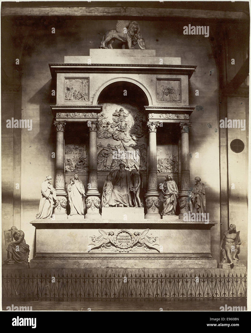 This photograph features the Tomb of Titian in Venice, Italy, an ...