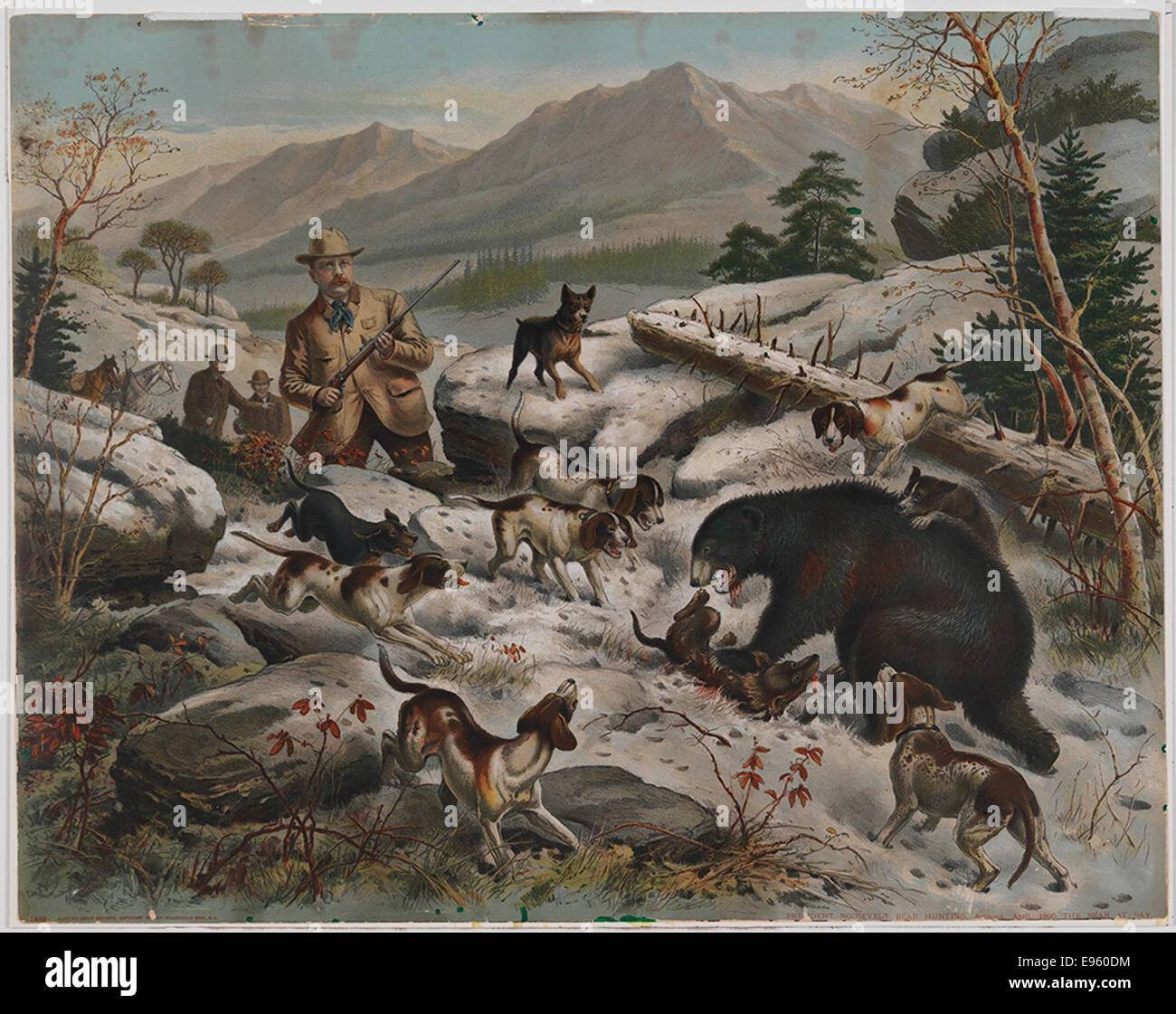 A historical photograph showing President Theodore Roosevelt in a bear ...