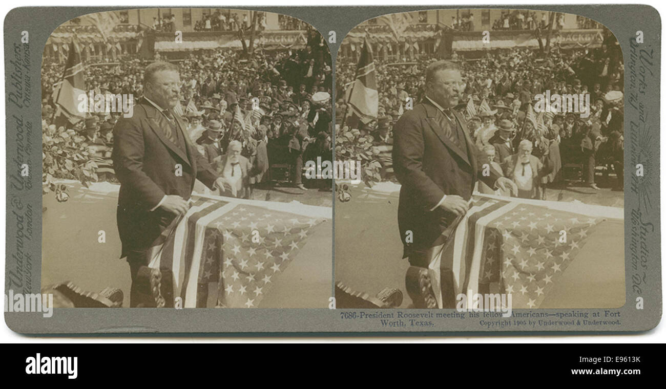 Photograph of President Theodore Roosevelt speaking at a public event ...