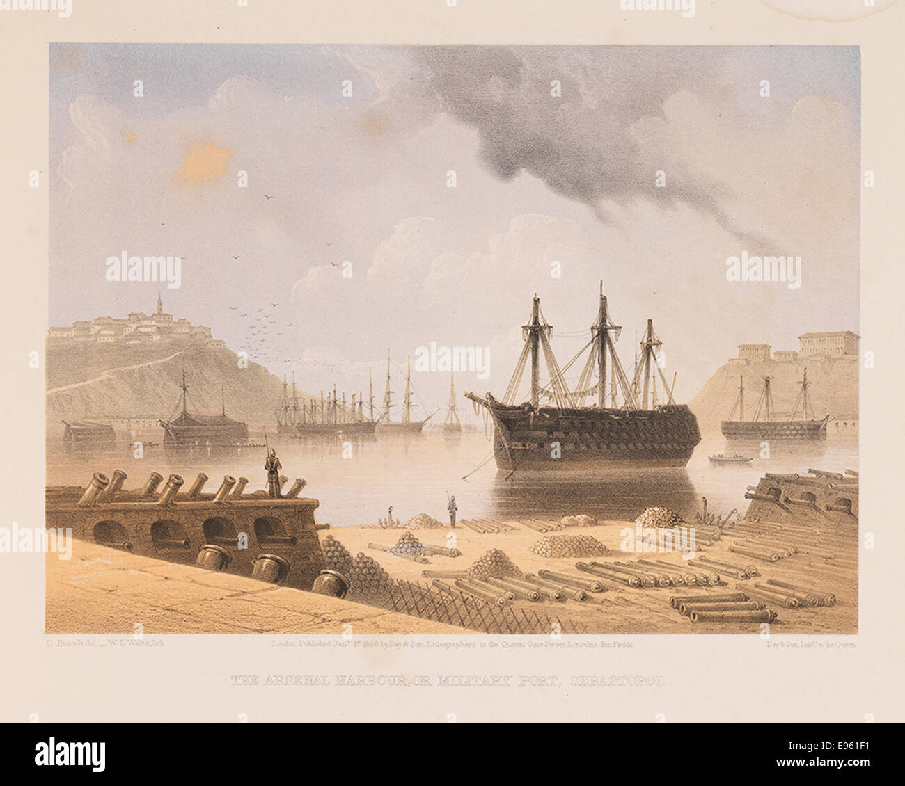 A historic photograph of the Arsenal Harbour in Sebastopol, depicting ...