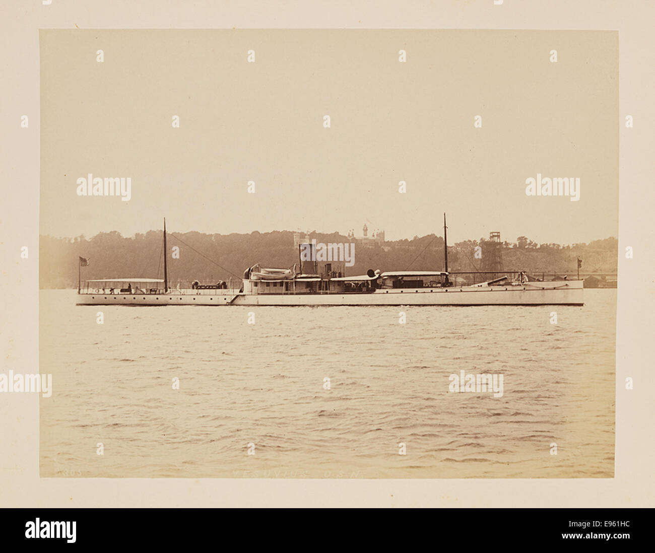 A photograph of the U.S. Navy cruiser USS Vesuvius, displaying its ...
