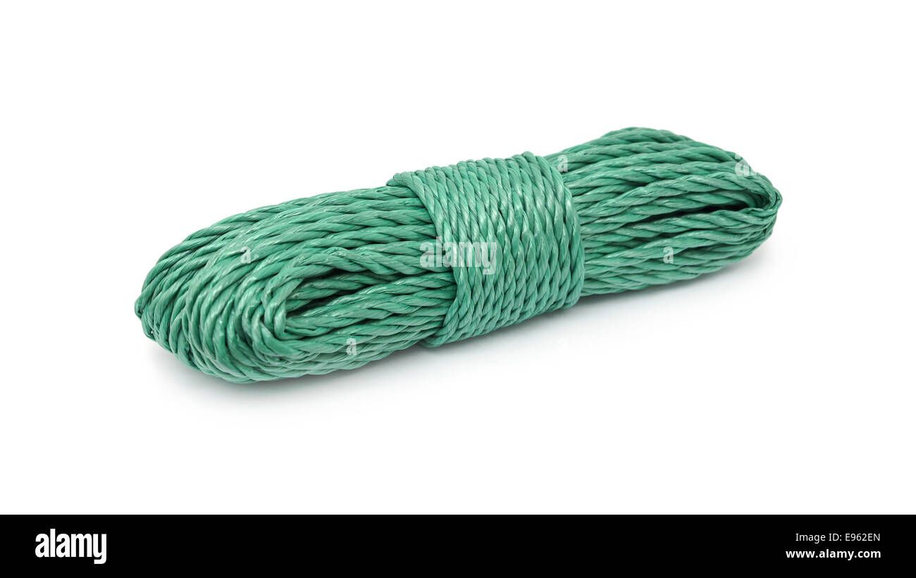 Green rope bunched on white background Stock Photo - Alamy