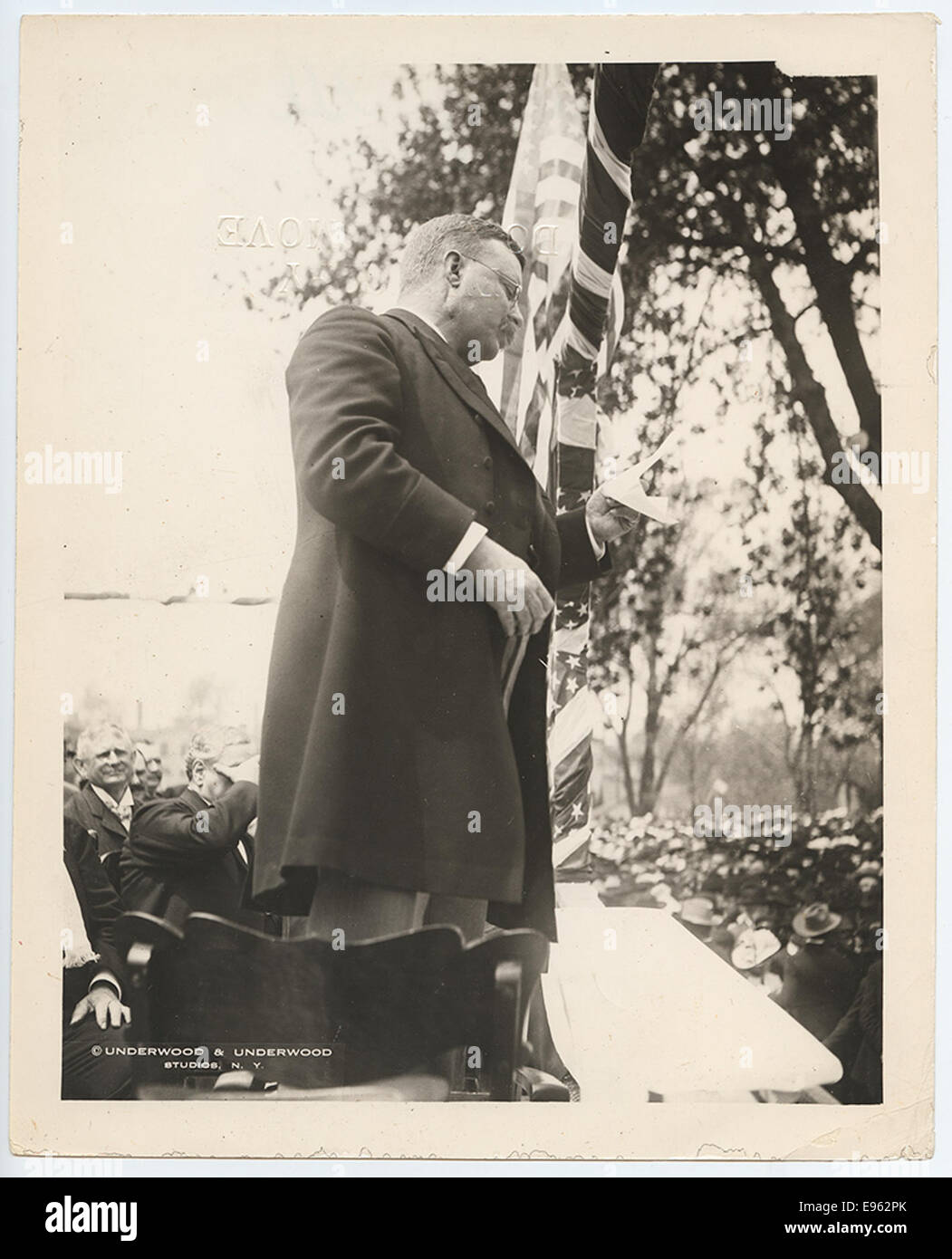 A photograph of President Theodore Roosevelt addressing a crowd in ...
