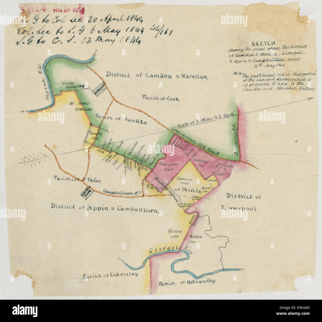 This map shows the boundaries where the districts of Camden, Narellan ...