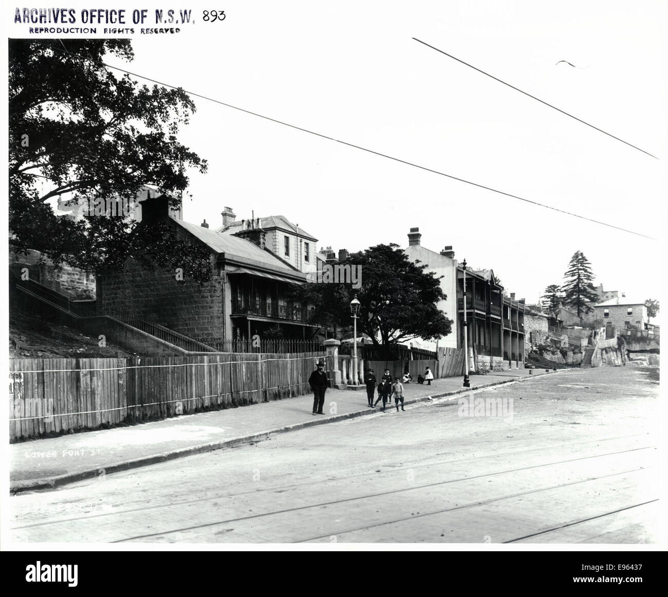 This black-and-white photograph captures houses on Lower Fort Street ...