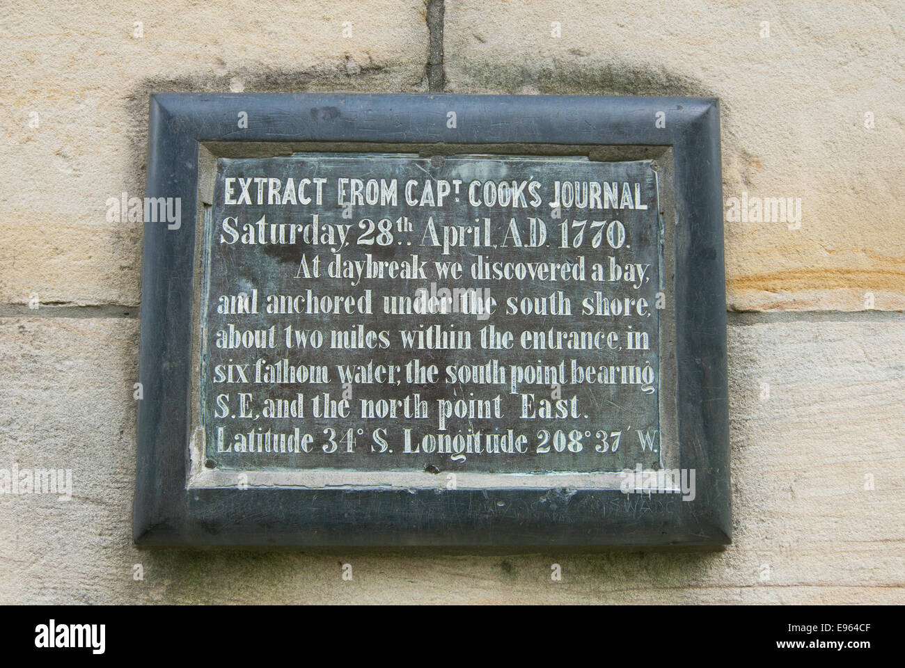 Plaque on Captain Cook Memorial Obelisk, Botany Bay National Park ...
