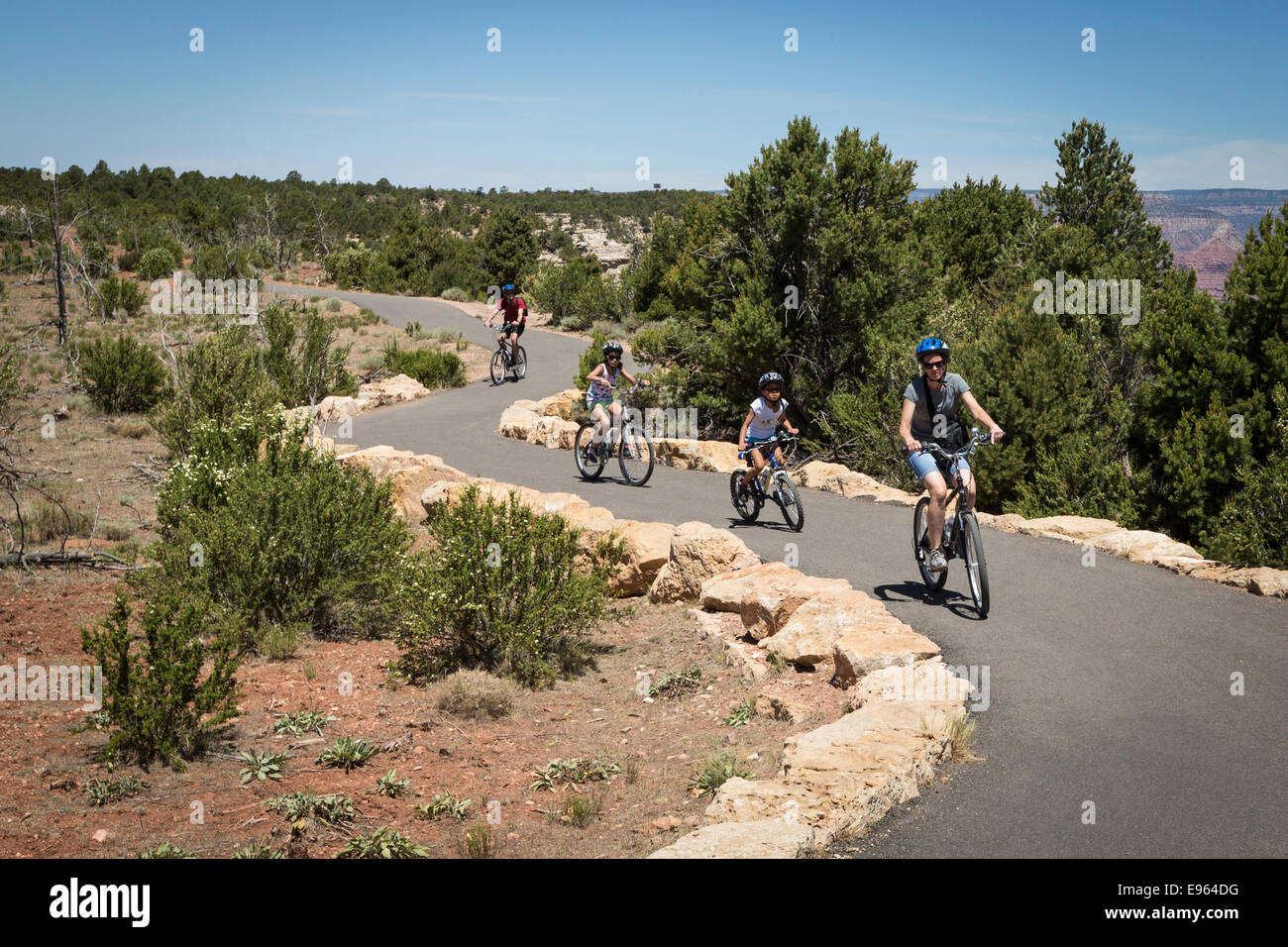 Bikers on the Rim Trail Grand Canyon National Park, Arizona Stock Photo ...