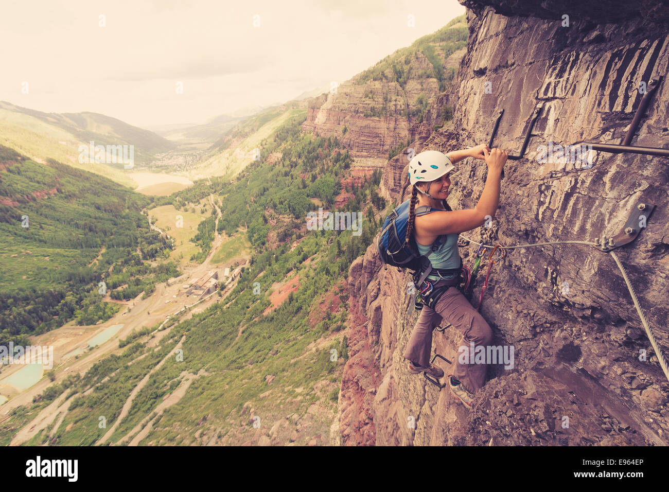 Ambroshia Brown on the Via Ferrata traverse, Telluride, Colorado Stock ...