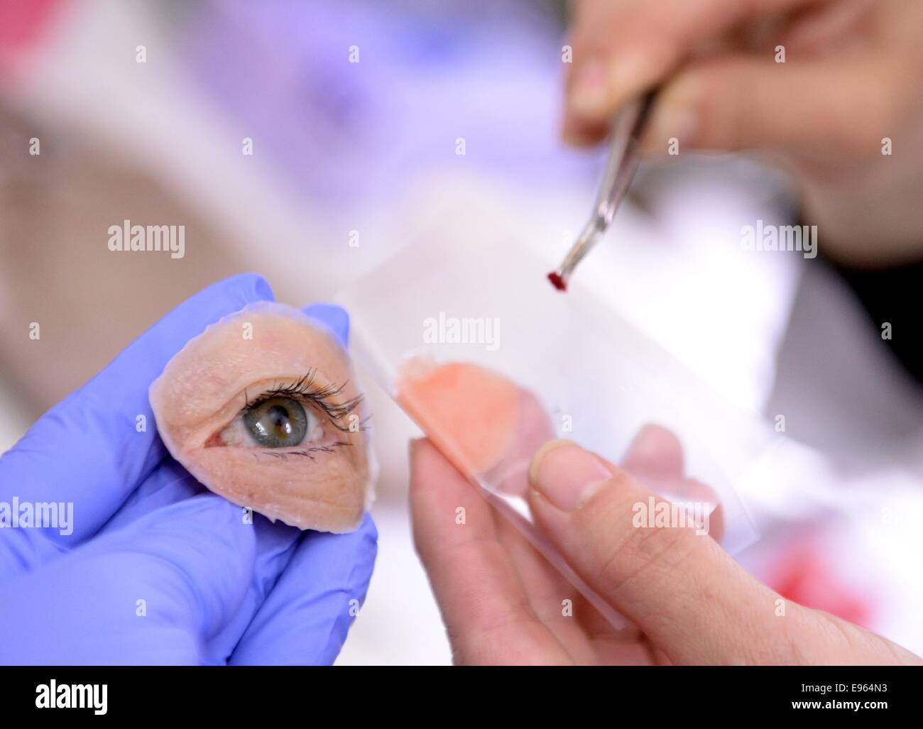 A staff member works on an eye epithesis at the Berlin Centre for ...
