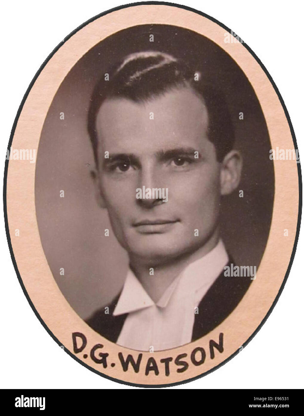 This portrait photograph features Douglas Graeme Watson, a graduate of ...