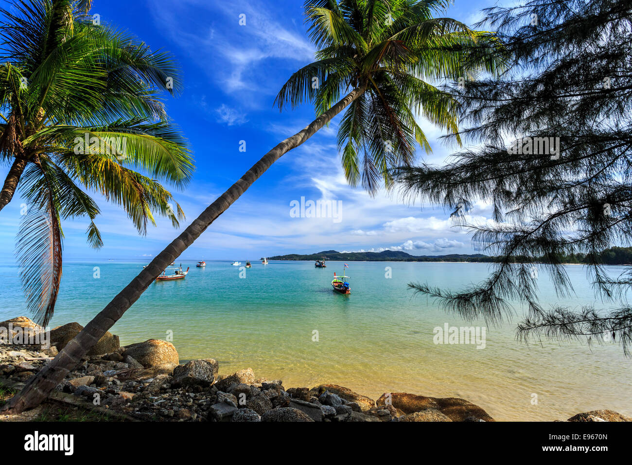 Local Traditional boats, Bangtao beach, Phuket, Thailand Stock Photo ...
