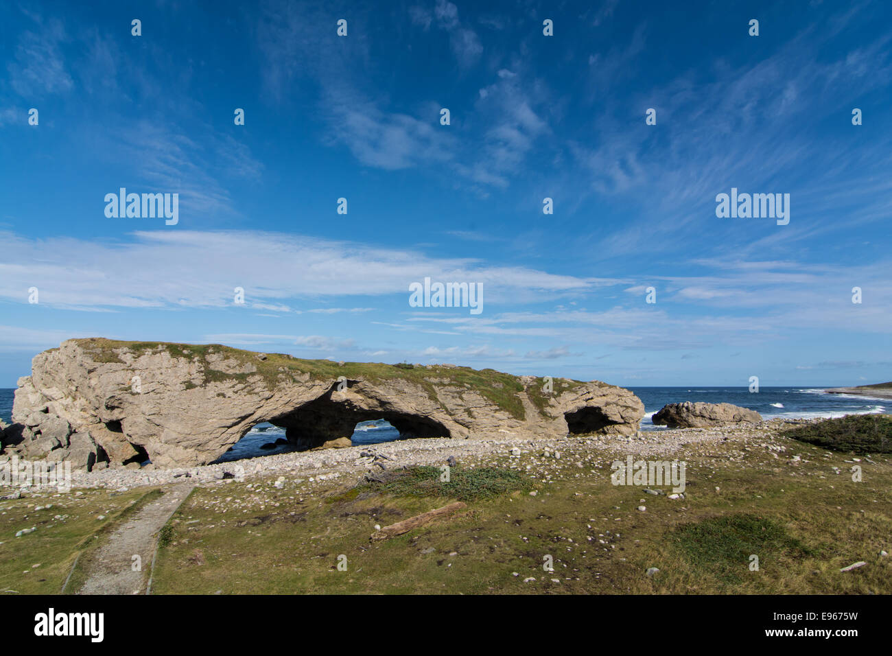 The natural stone arches at The Arches Provincial park in Newfoundland ...