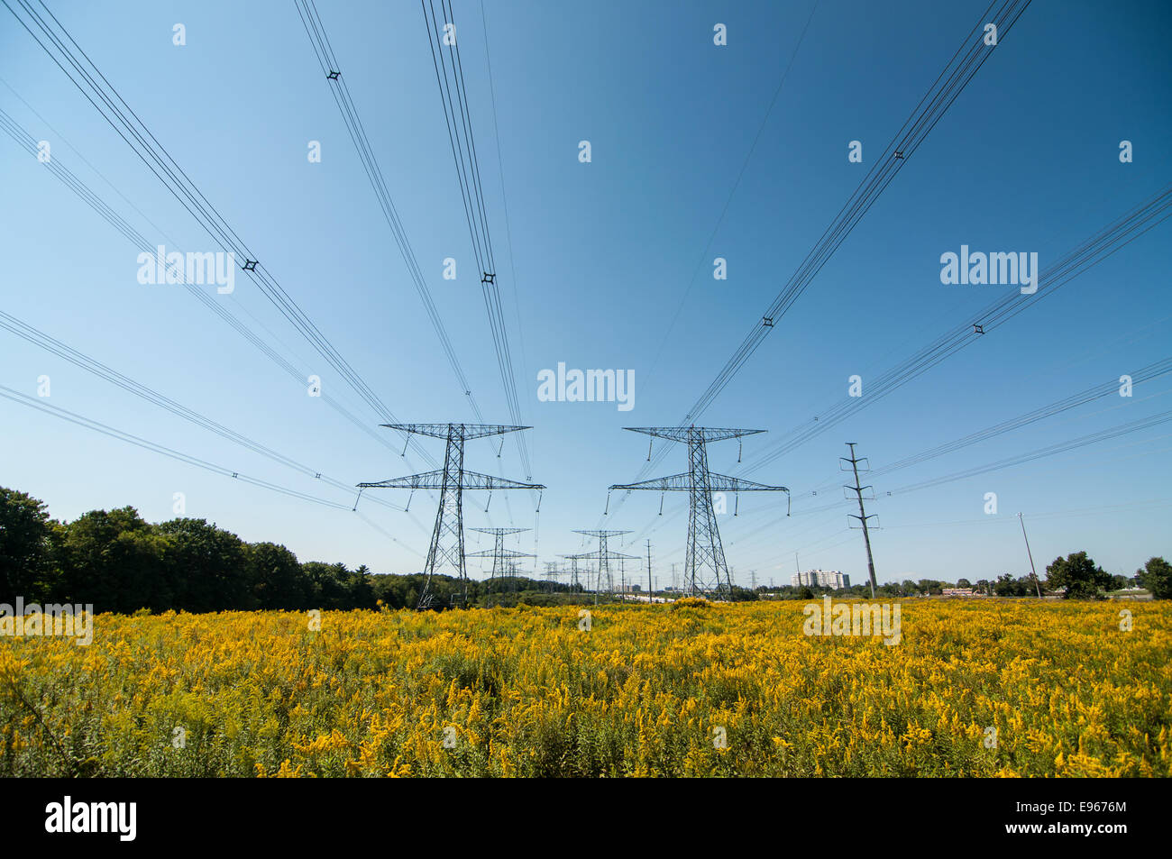 An Electrical pylon or tower carries high voltage lines Stock Photo - Alamy