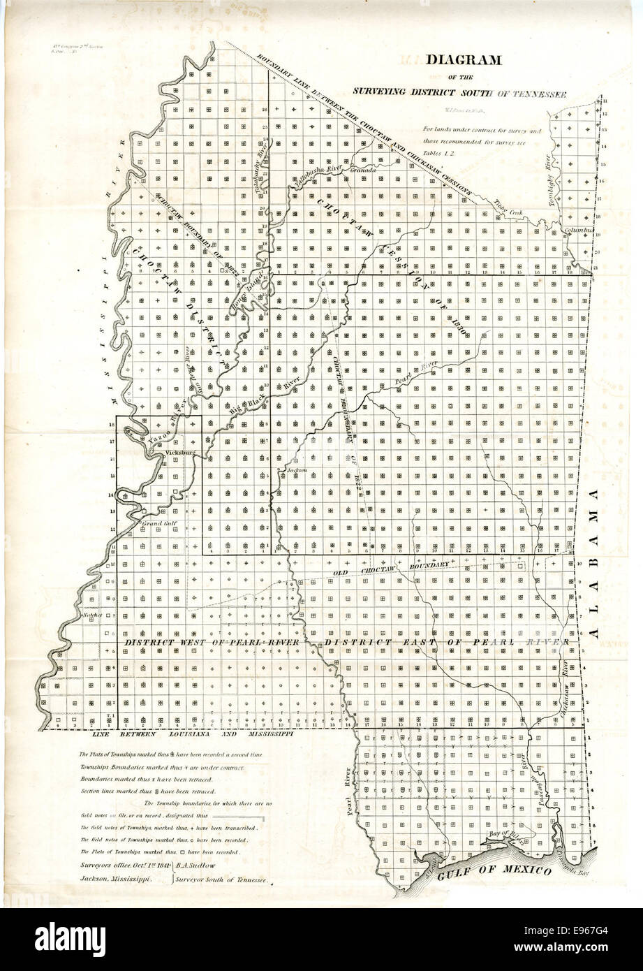 A diagram showing the surveying district located south of Tennessee ...