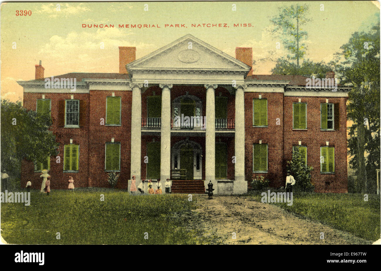 A vintage postcard depicting Duncan Memorial Park in Natchez ...
