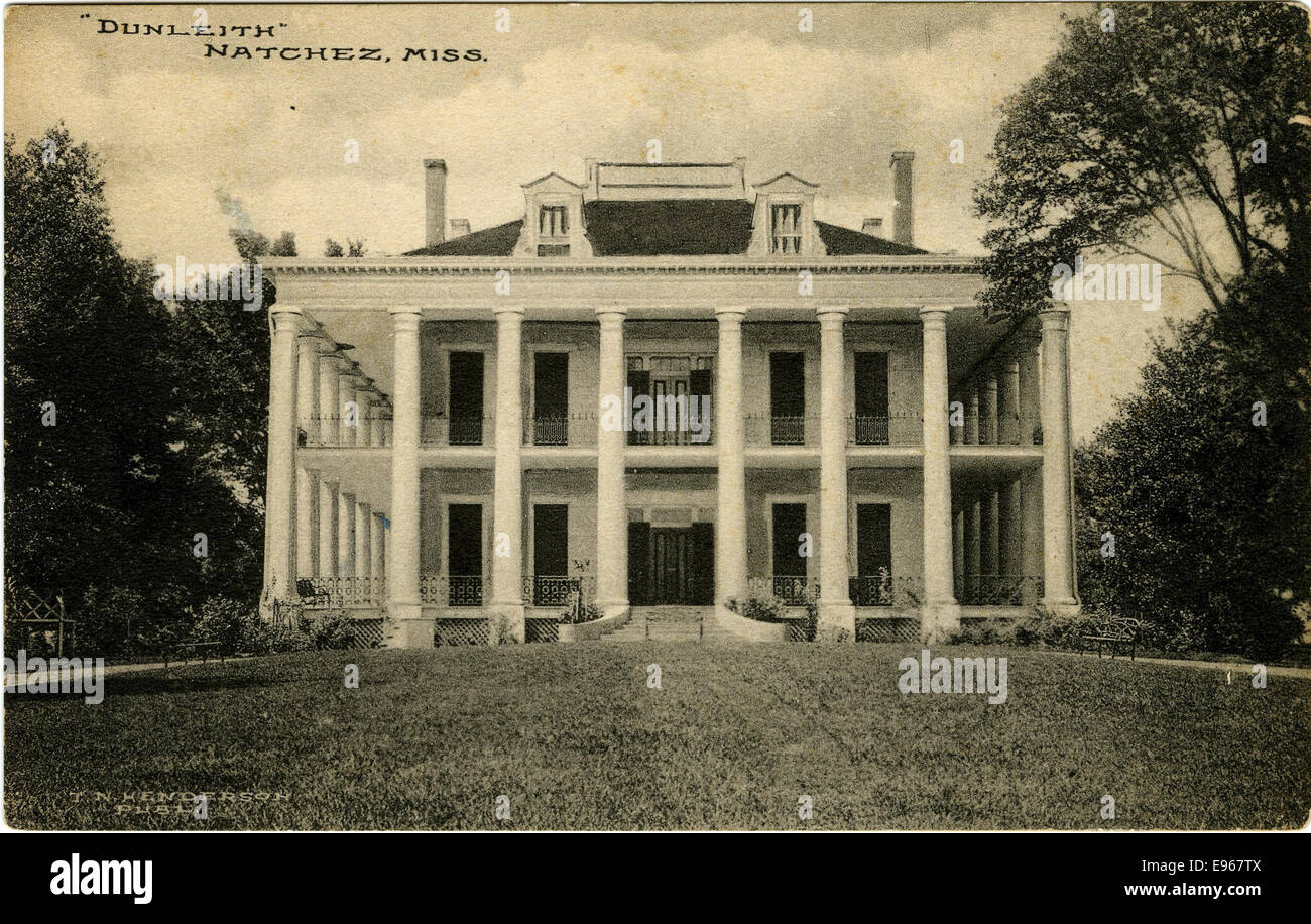 This postcard shows Dunleith, a historic mansion in Natchez ...