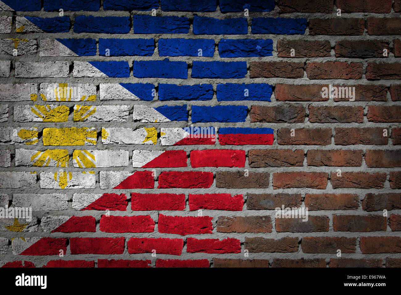 Very old dark red brick wall texture with flag - Philippines Stock ...