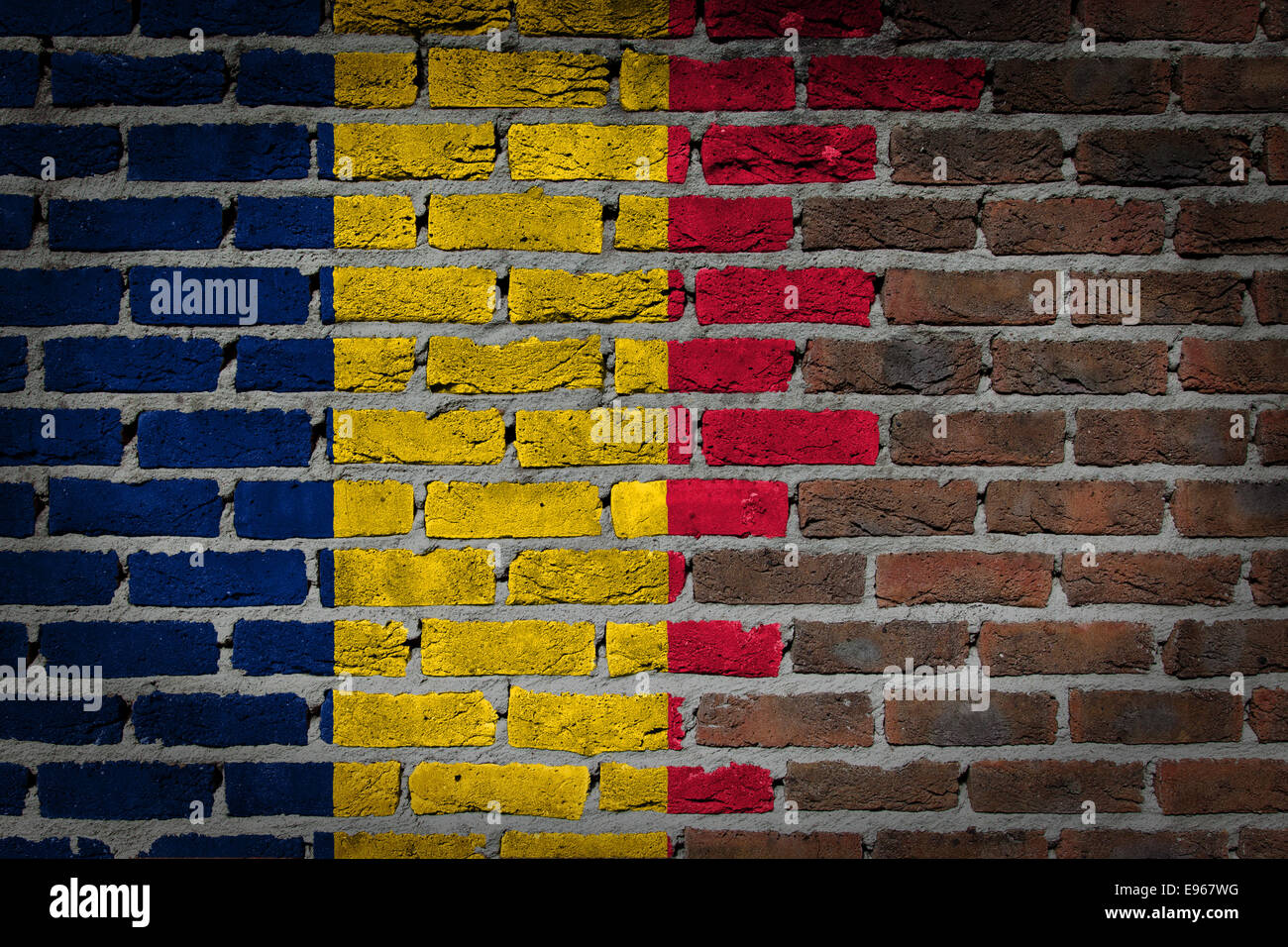 Very old dark red brick wall texture with flag - Romania Stock Photo ...