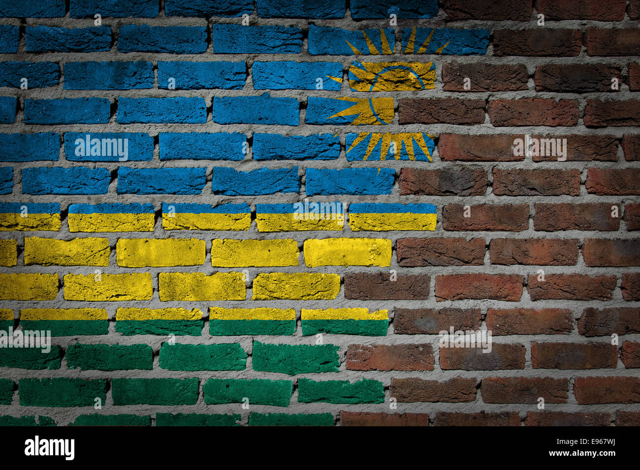 Very old dark red brick wall texture with flag - Rwanda Stock Photo - Alamy