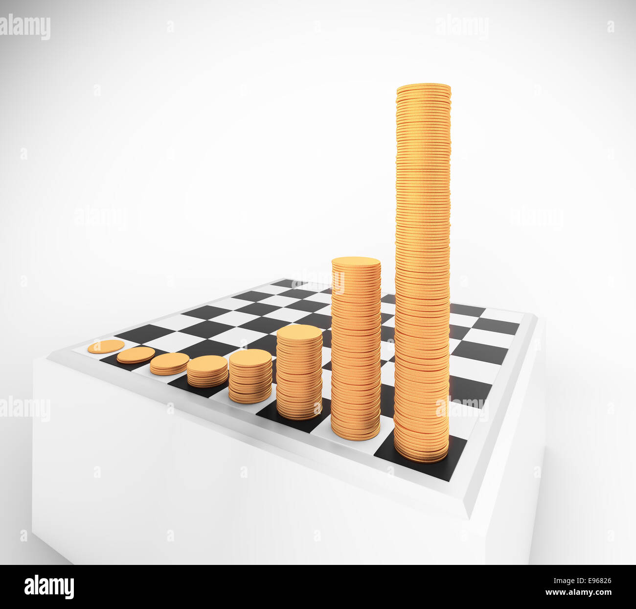 Chessboard with growing height coins stacks - exponential growth and ...
