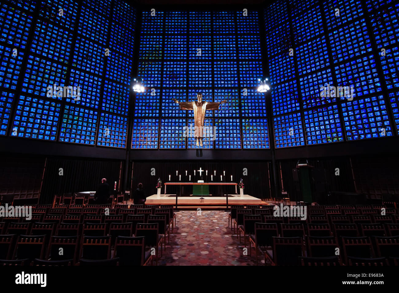 Interior of Kaiser Wilhelm Memorial Church (modern building). Crucified ...