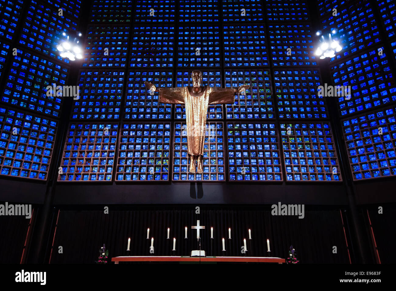 Interior of Kaiser Wilhelm Memorial Church (modern building). Crucified ...