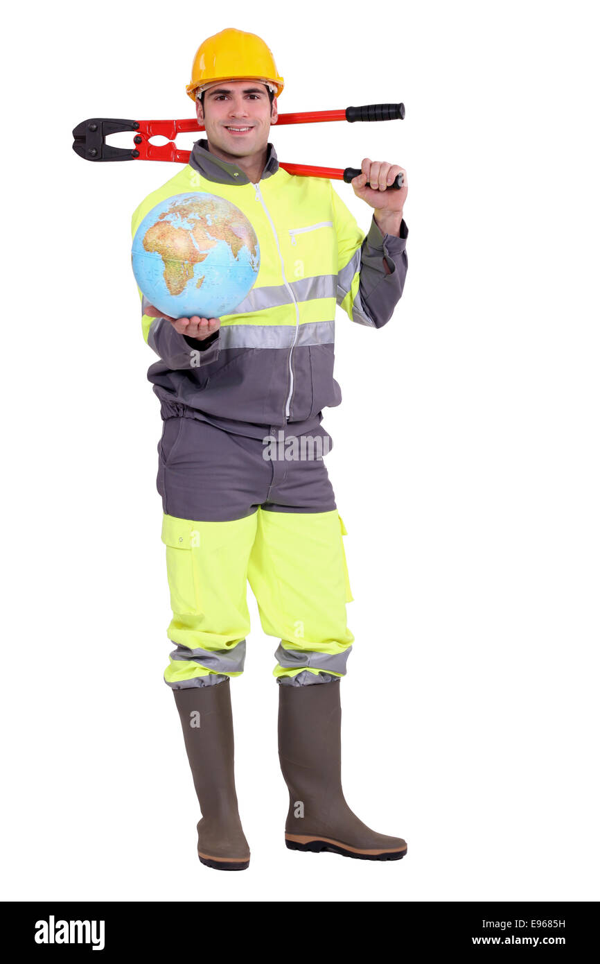 Earth globe in one hand Cut Out Stock Images & Pictures - Alamy